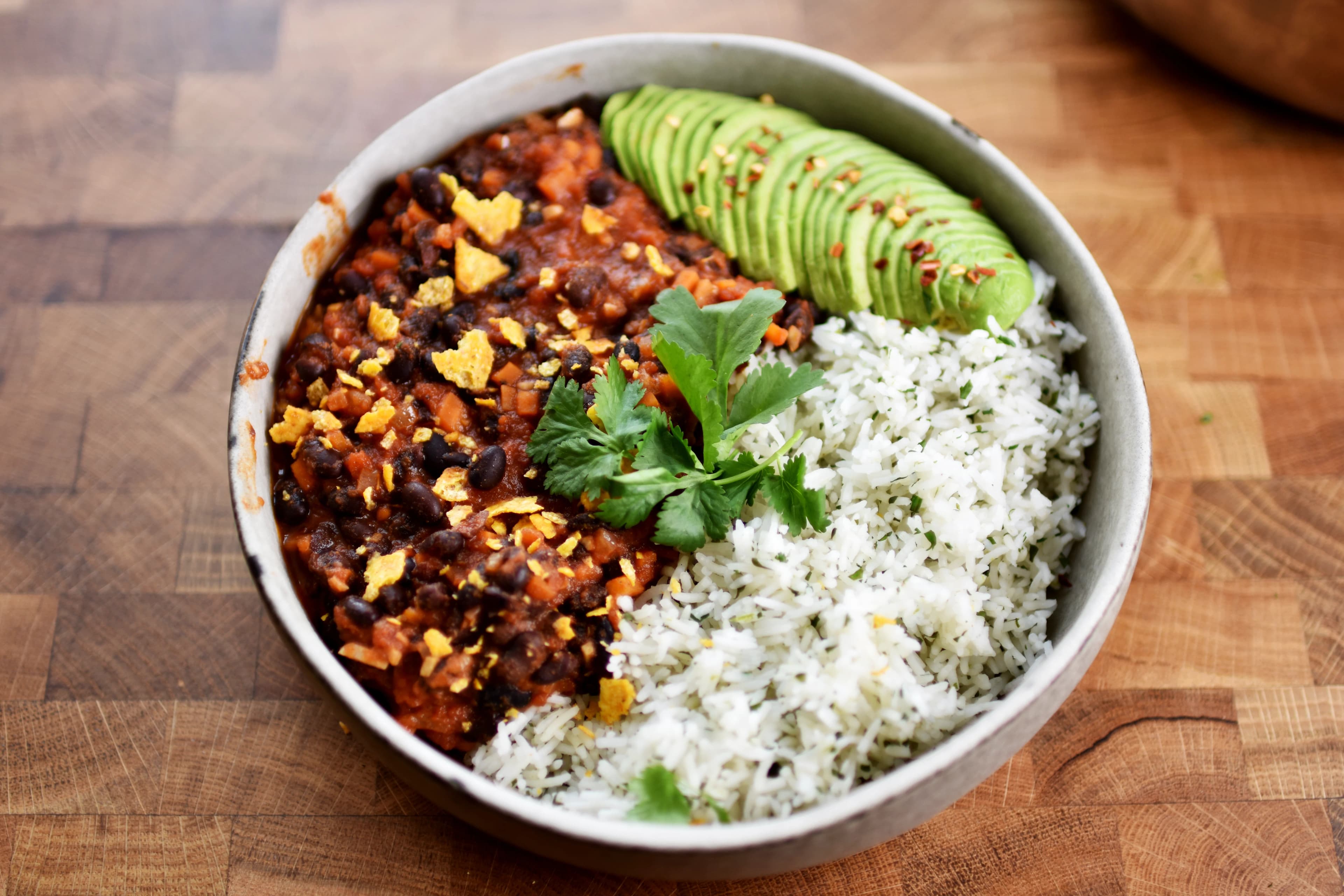 Black Bean Chili with Cilantro Lime Rice | Provecho