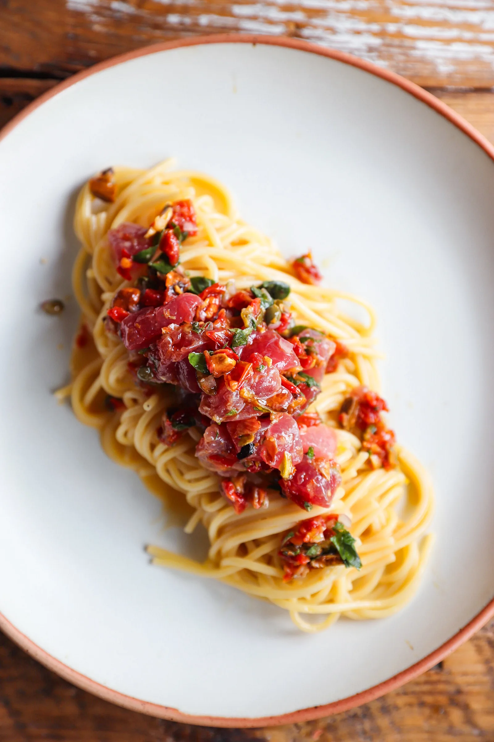 Uni Butter Pasta with Tuscan Tuna Crudo